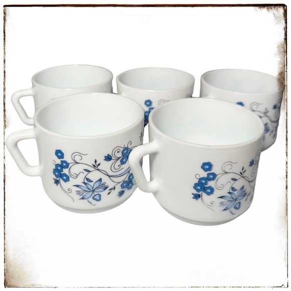Arcopal | Dining | Arcopal Mugs X5 Stacking White Blue Flowers Vintage ...